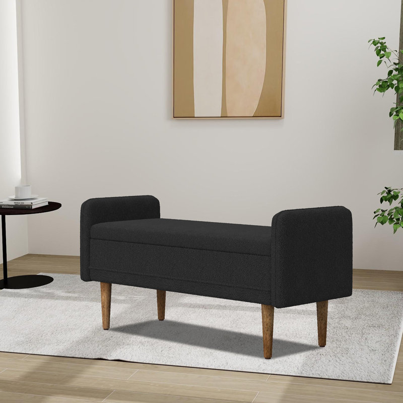Teddy Velvet Storage Stool with Storage Space Mercer41 Upholstery Color Black